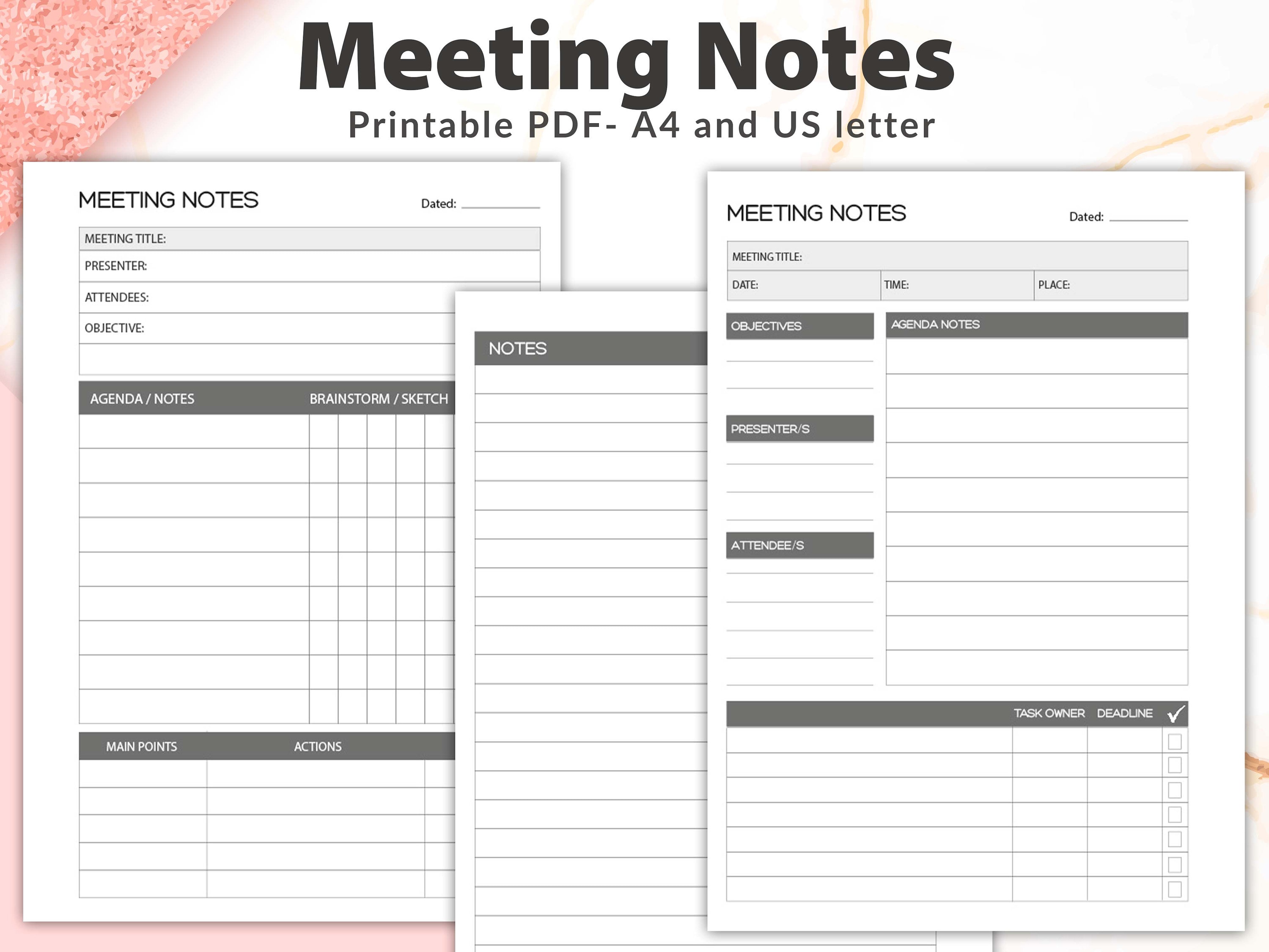 Meeting Notes Template, Capture, Collaborate, Conquer, Meeting Planner ...