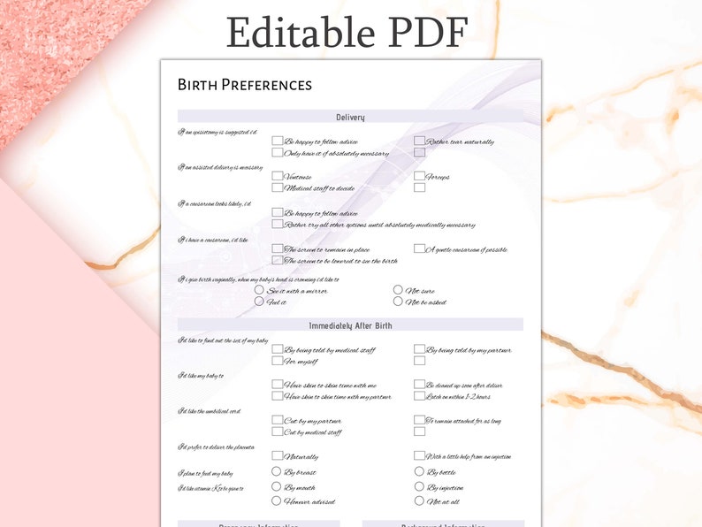 Birth Preferences, Editable Birth Plan Template, Editable Birth Plan ...