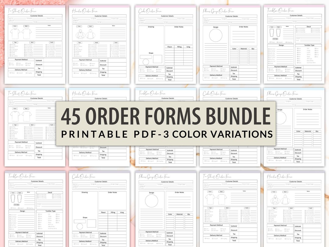 3 Colors Order Forms Bundle, Efficient Order Forms Bundle, Simplify ...