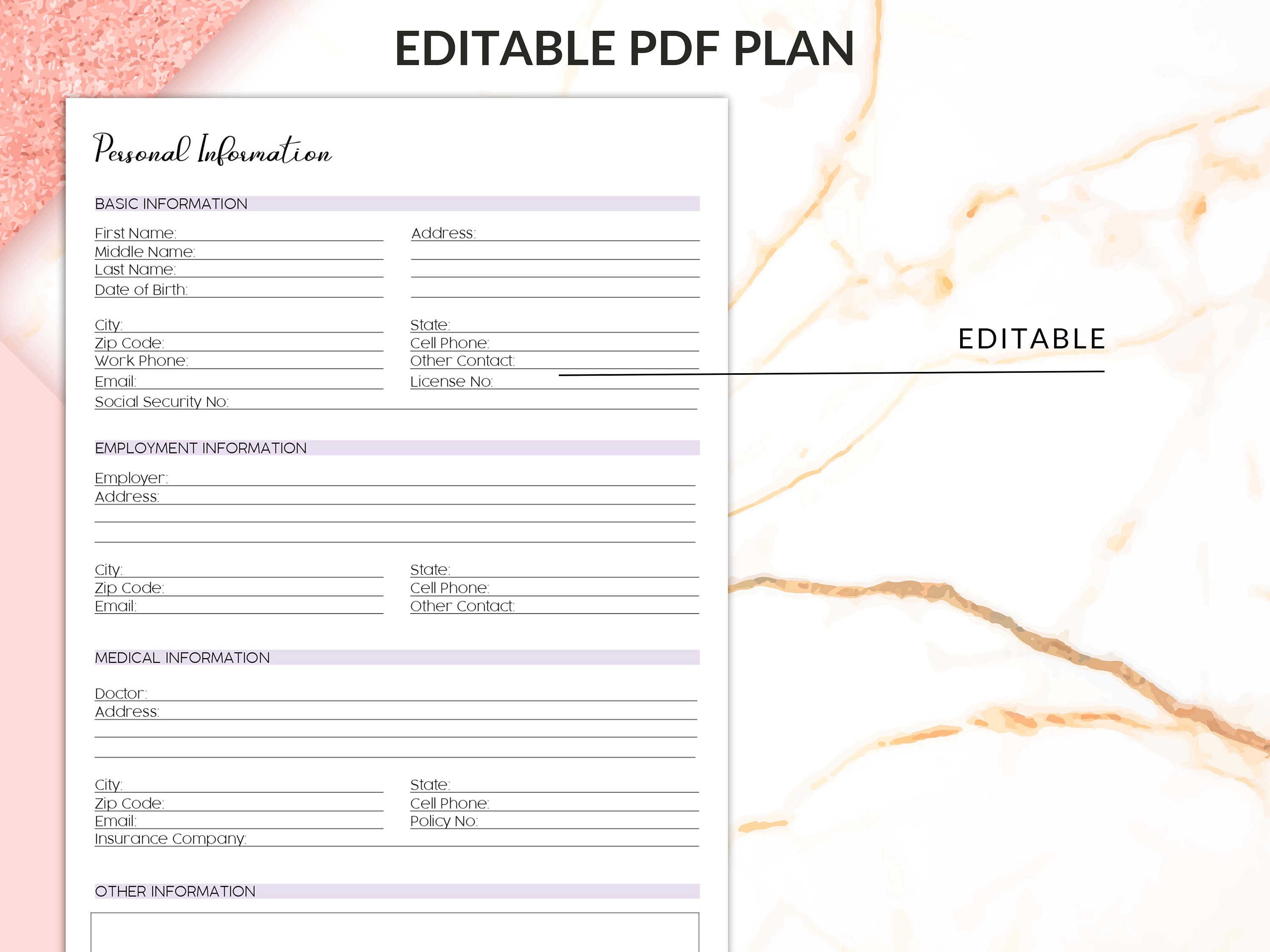 Personal Information Form, Secure Data Collection, Editable Personal ...