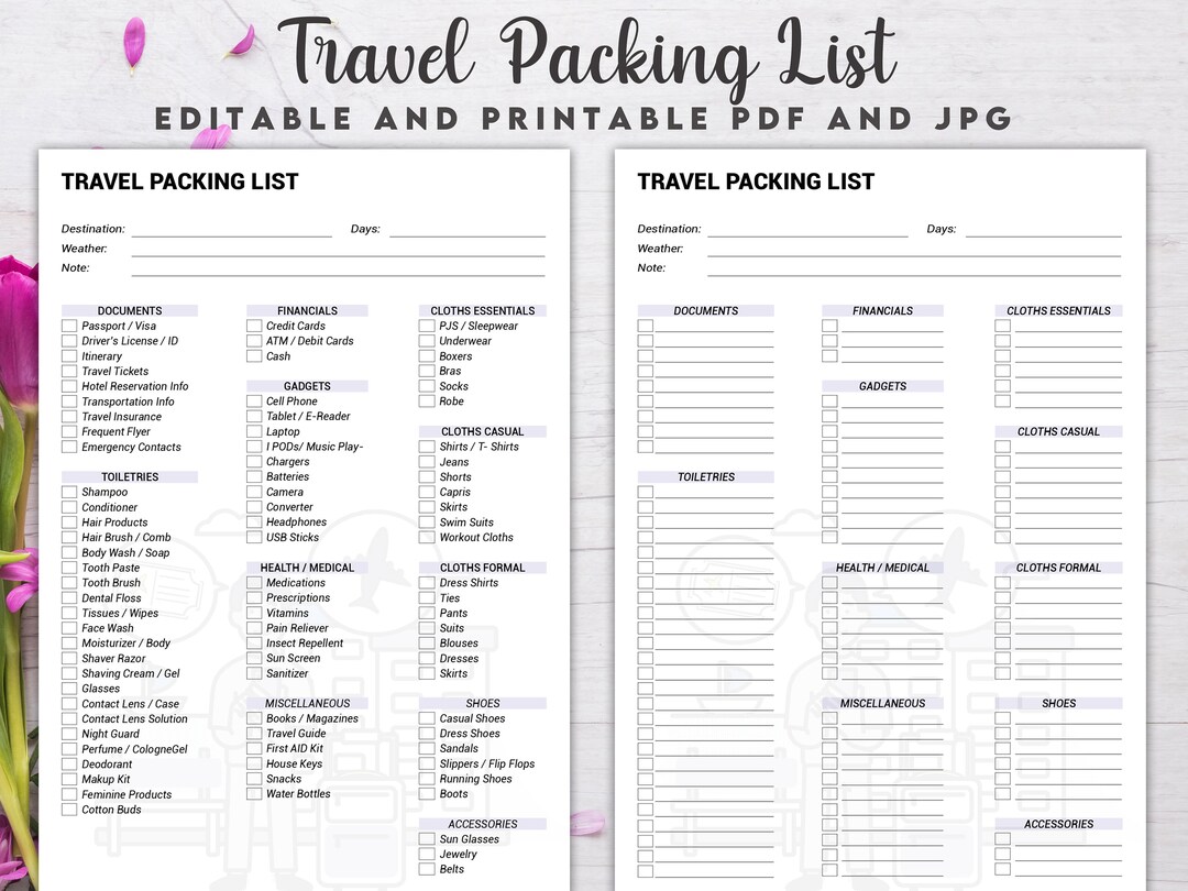 Ultimate Travel Packing List, Pack Smart, Travel Light, Travel Planner ...