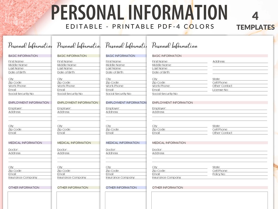 Personal Information Form, Secure Data Collection, Editable Personal ...