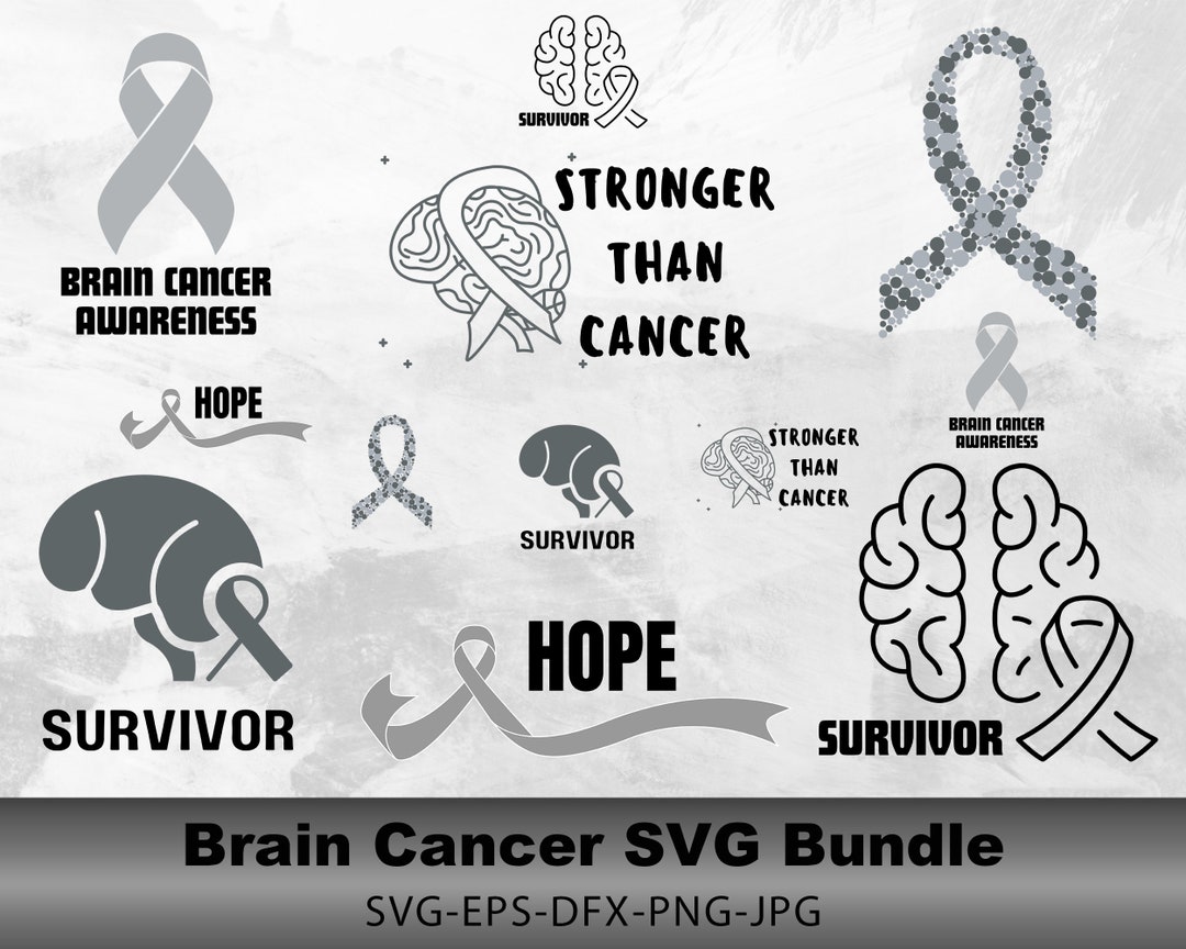 Brain Cancer Awareness SVG Bundle, Gray Ribbon SVG, Brain Cancer Svg ...