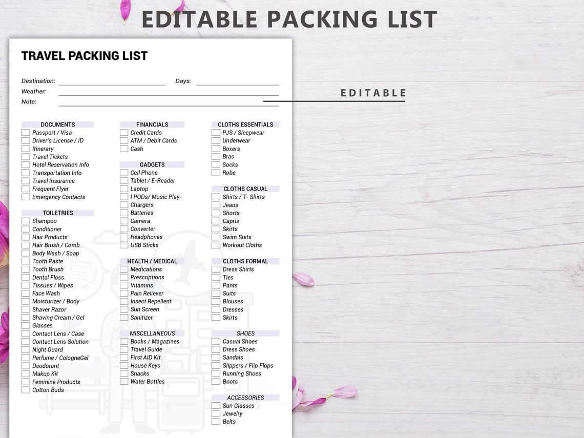 Ultimate Travel Packing List, Pack Smart, Travel Light, Travel Planner ...