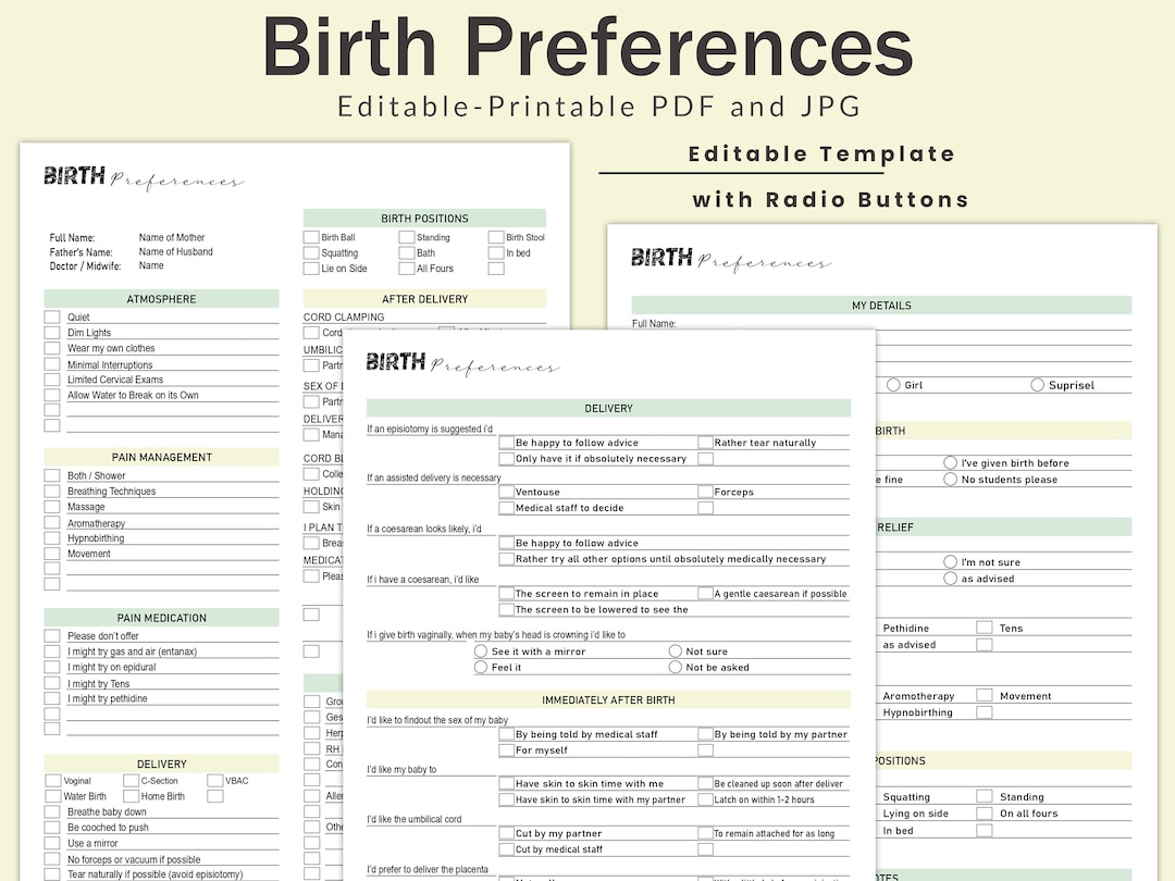Elegant Birth Preference Template, Customize Your Birthing Experience ...