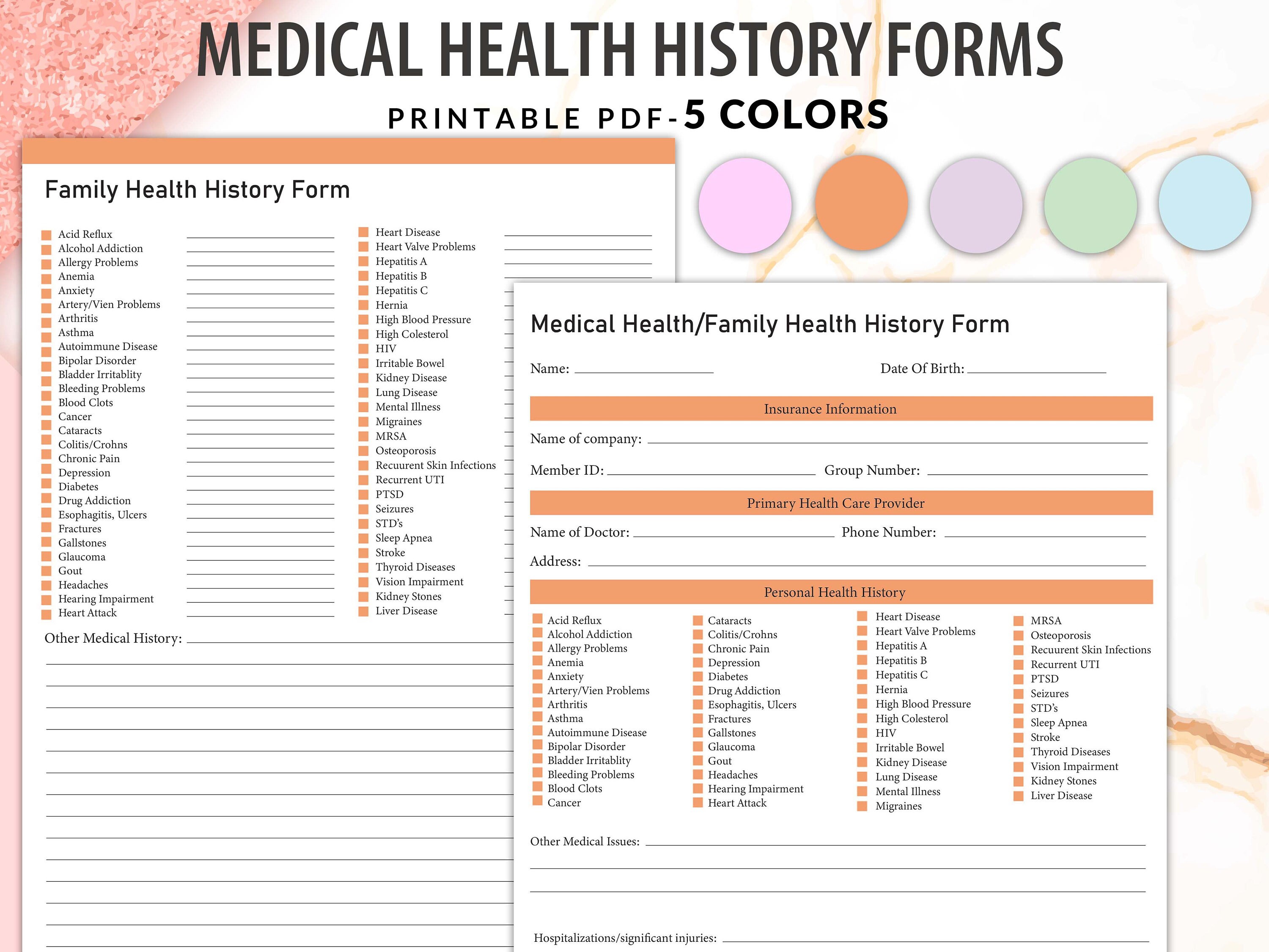 Medical Health History Form, Comprehensive Health Record, Family ...