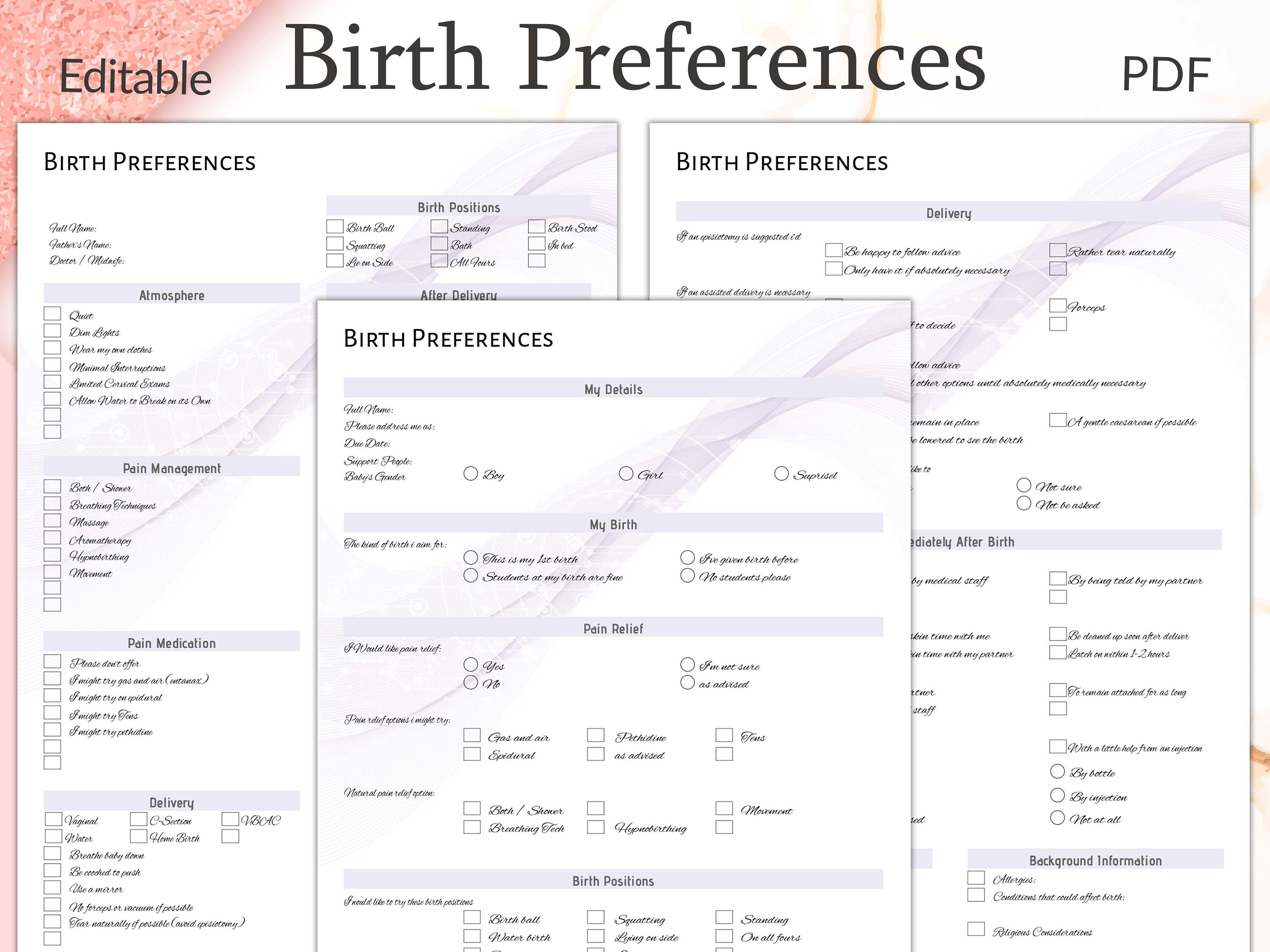 Birth Preferences Editable Birth Plan Template Editable Birth Plan