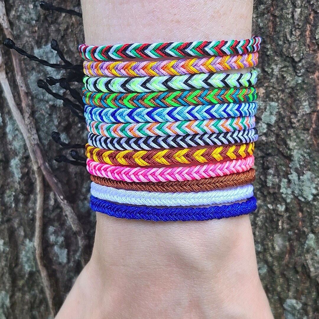 Fishtail Braided String Bracelet, Thin Hand Woven Nylon Herringbone ...