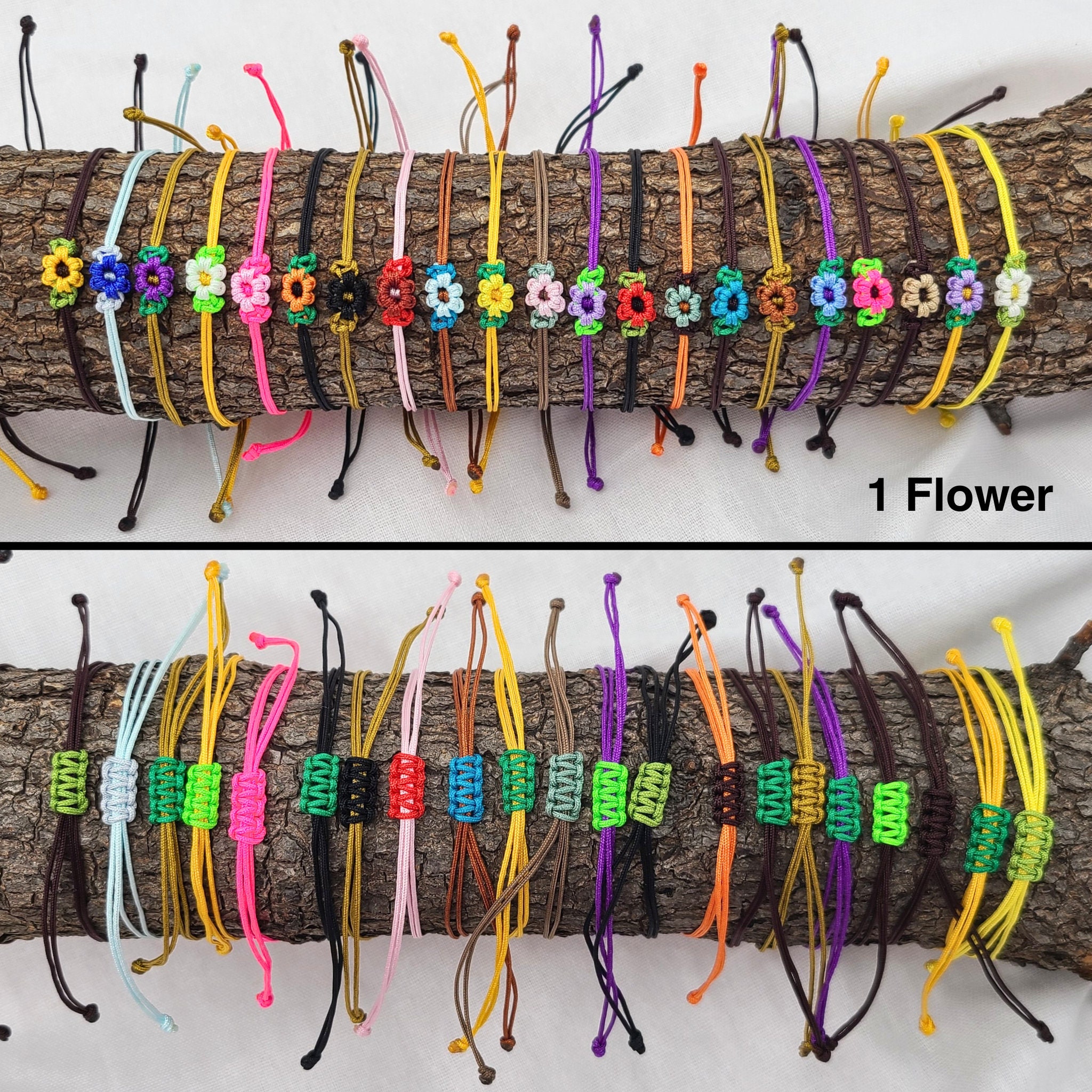 Macrame Flower String Bracelet, Dainty Floral Friendship Bracelets ...