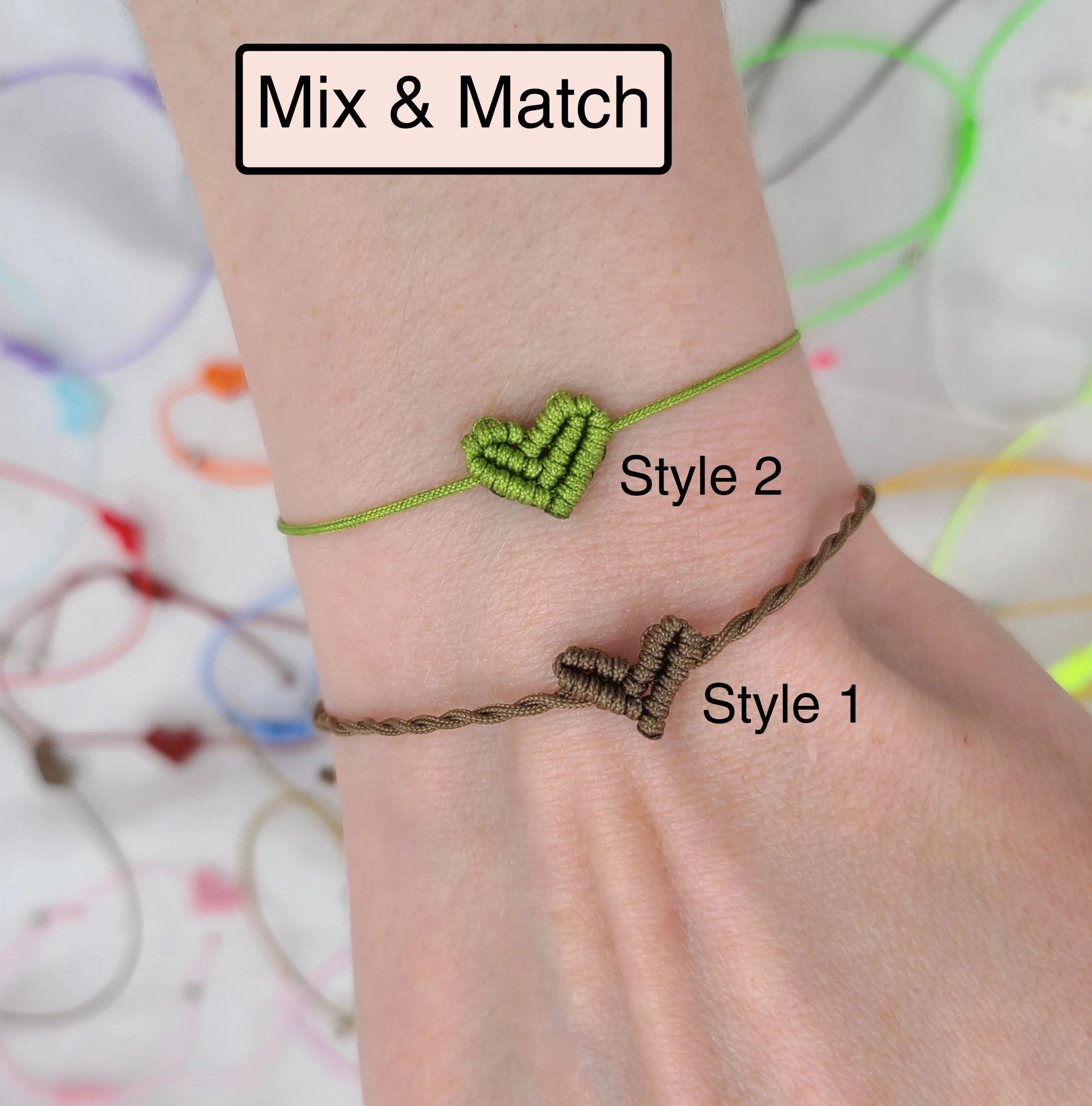 Macrame Heart String Bracelet, Colorful Friendship Bracelets, Dainty ...