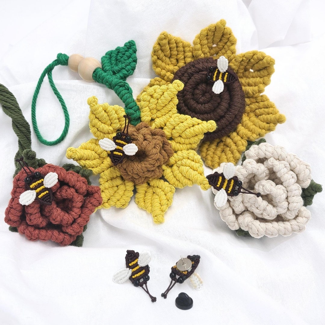 Macrame Bee Pin, Hand Woven Bumblebee Brooch, Honey Bee Lapel Pin ...