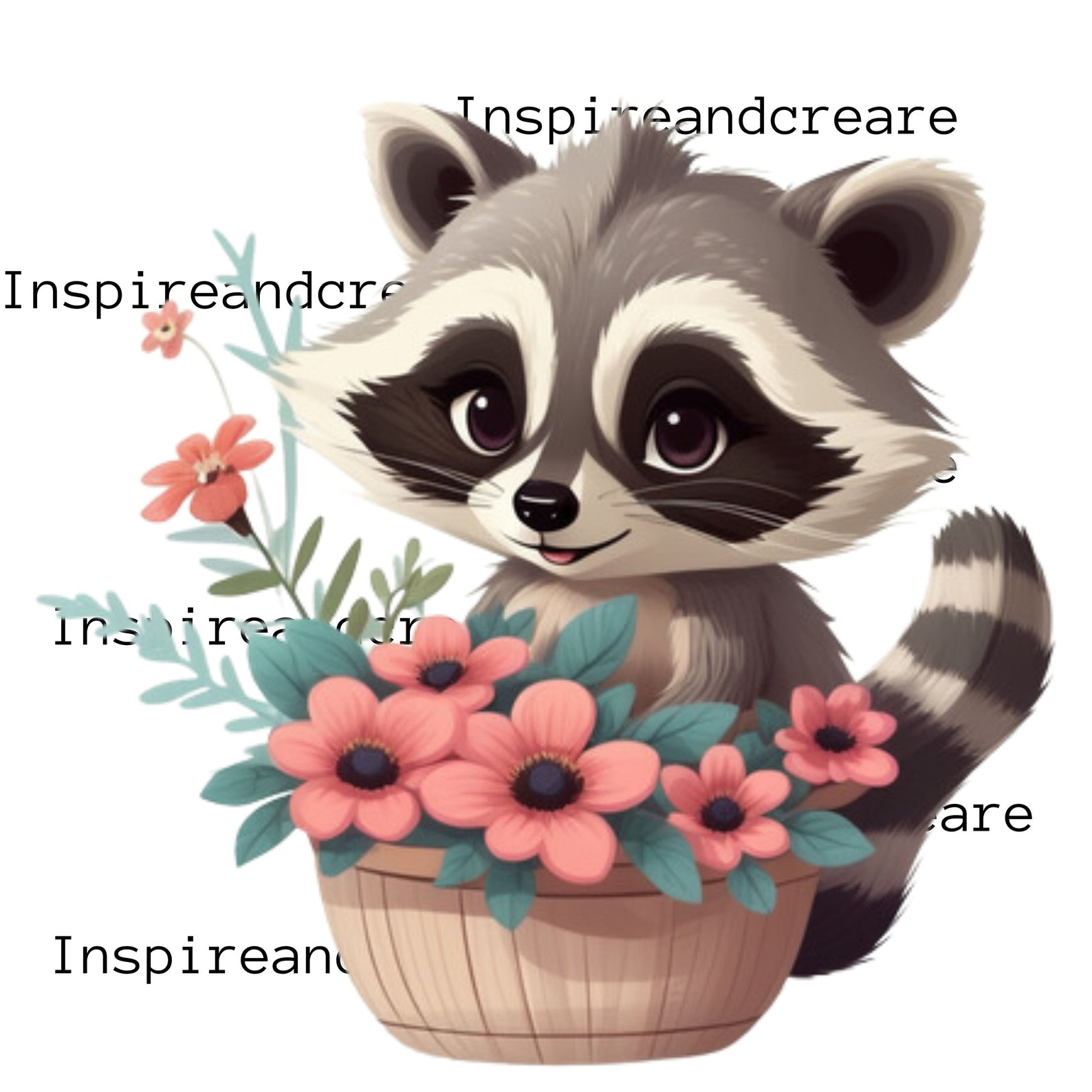 4 Cute Raccoon Clipart PNG, Watercolor Woodland Animals, Baby Animals ...