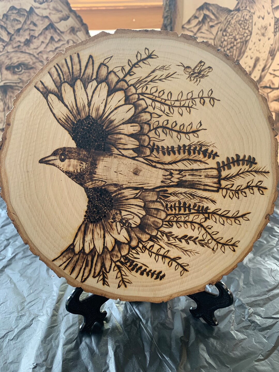 Small Bird and Flowers Pyrography - Etsy