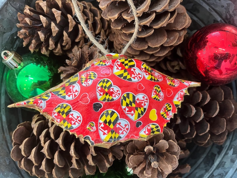 Maryland Themed Crab Shell Christmas Ornament, Decoupaged Crab Shell ...