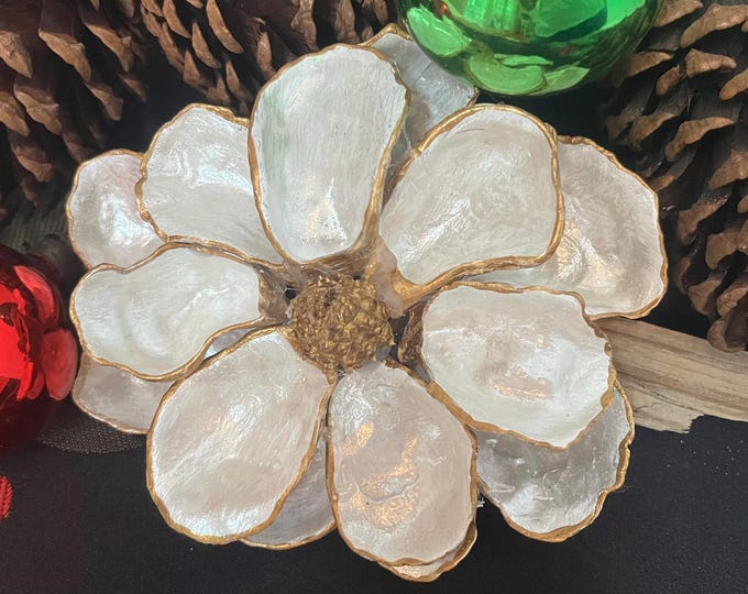 Beautiful Magnolia Flower Decoration Made From Shells, Elegant Coastal ...