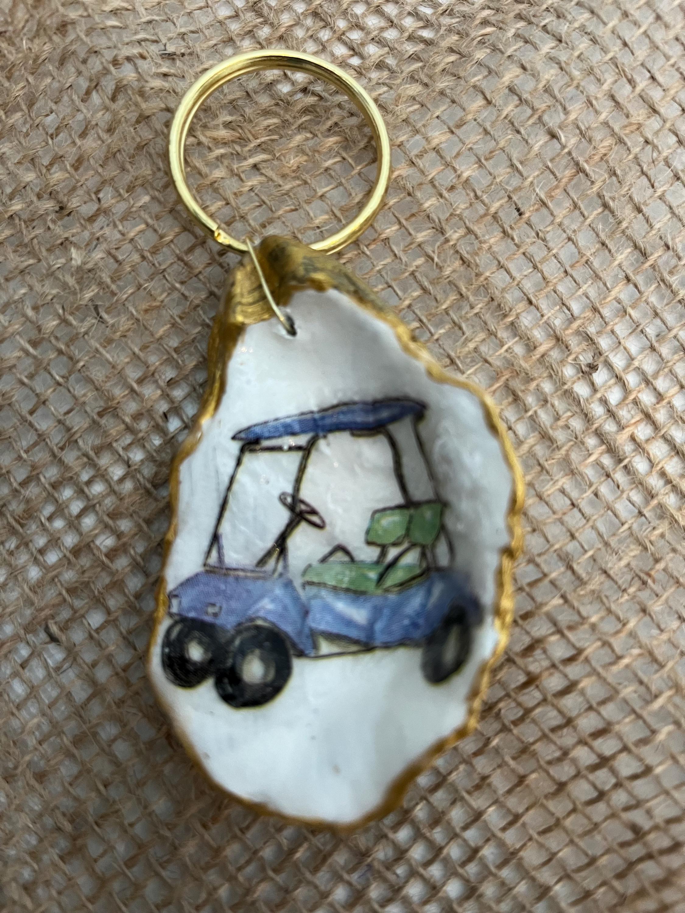 Golf Cart Keychain Made Using Decoupaged Oyster Shell, Perfect Gift for ...
