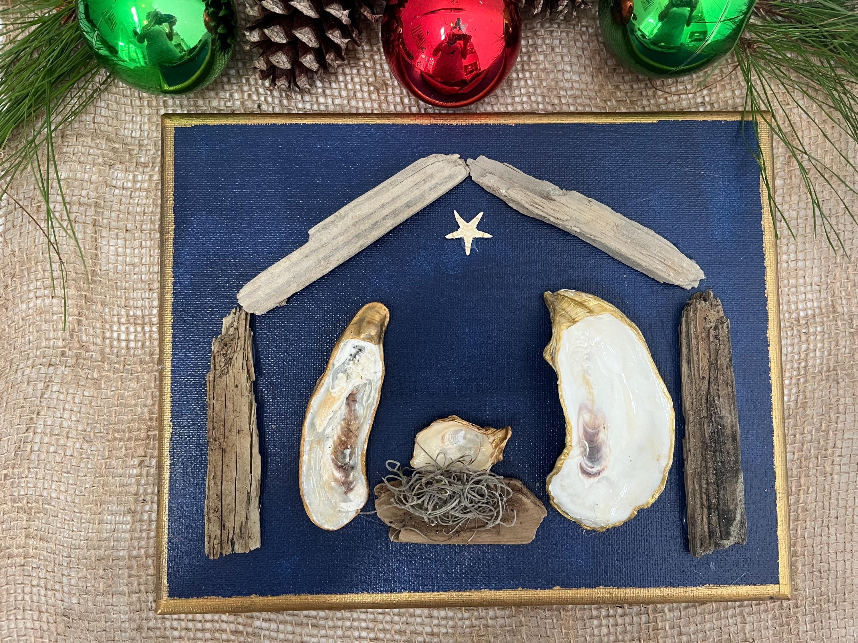 Oyster Shell Nativity Scene, Beach Christmas, Christian Gift, Coastal ...