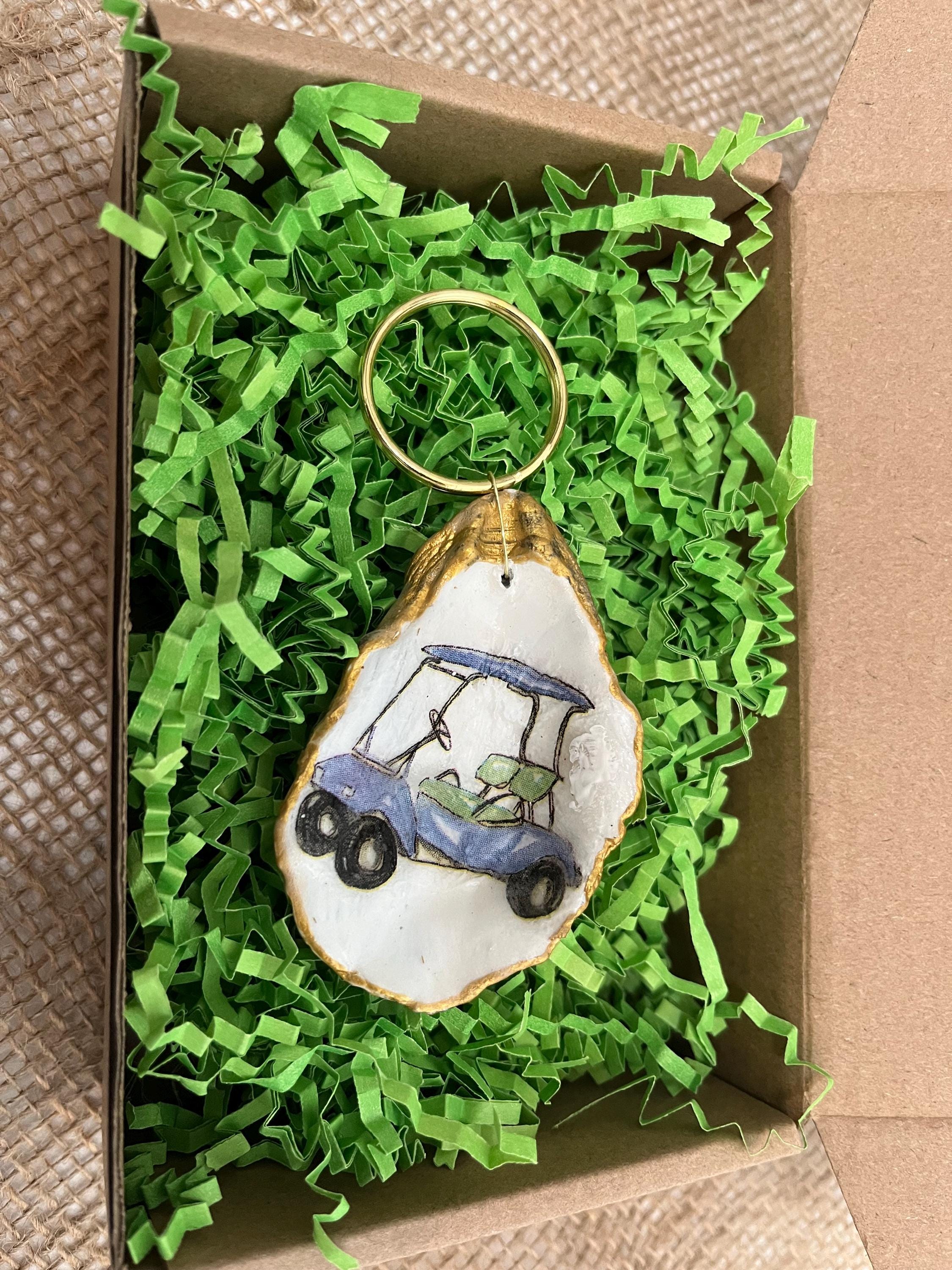 Golf Cart Keychain Made Using Decoupaged Oyster Shell, Perfect Gift for ...