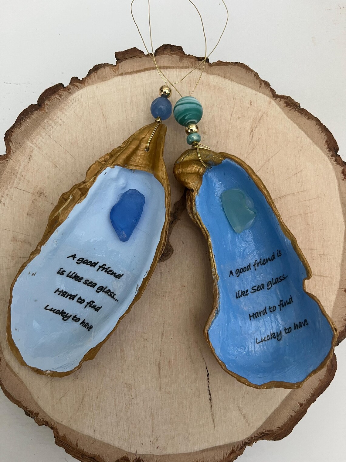 Oyster Shell Ornament With Sea Glass and Quote 'A Good Friend is Like ...