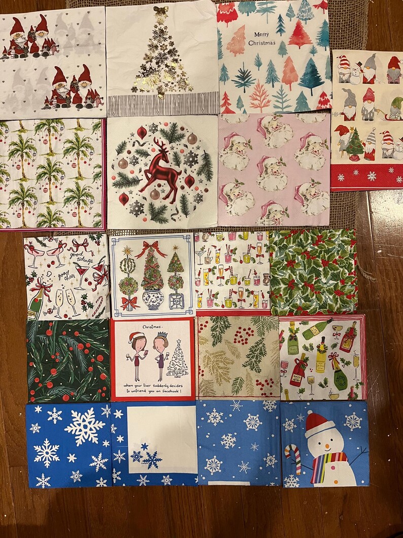 Christmas Decoupage Napkin Bundle, 19 Holiday Inspired Paper Napkins ...