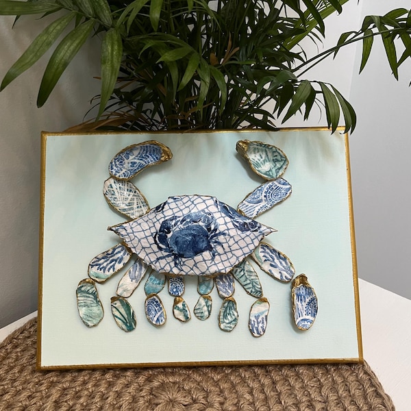 Beautiful Crab Picture Using Decoupaged Shells, Gilded on the Edges ...