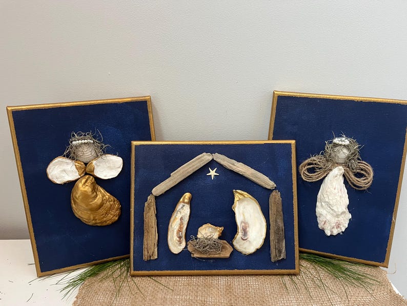 Oyster Shell Nativity Scene, Beach Christmas, Christian Gift, Coastal ...