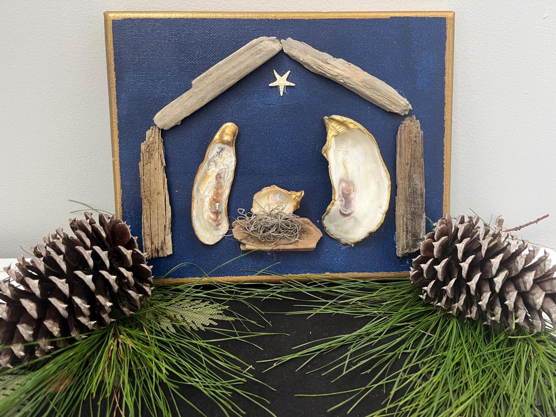 Oyster Shell Nativity Scene, Beach Christmas, Christian Gift, Coastal ...