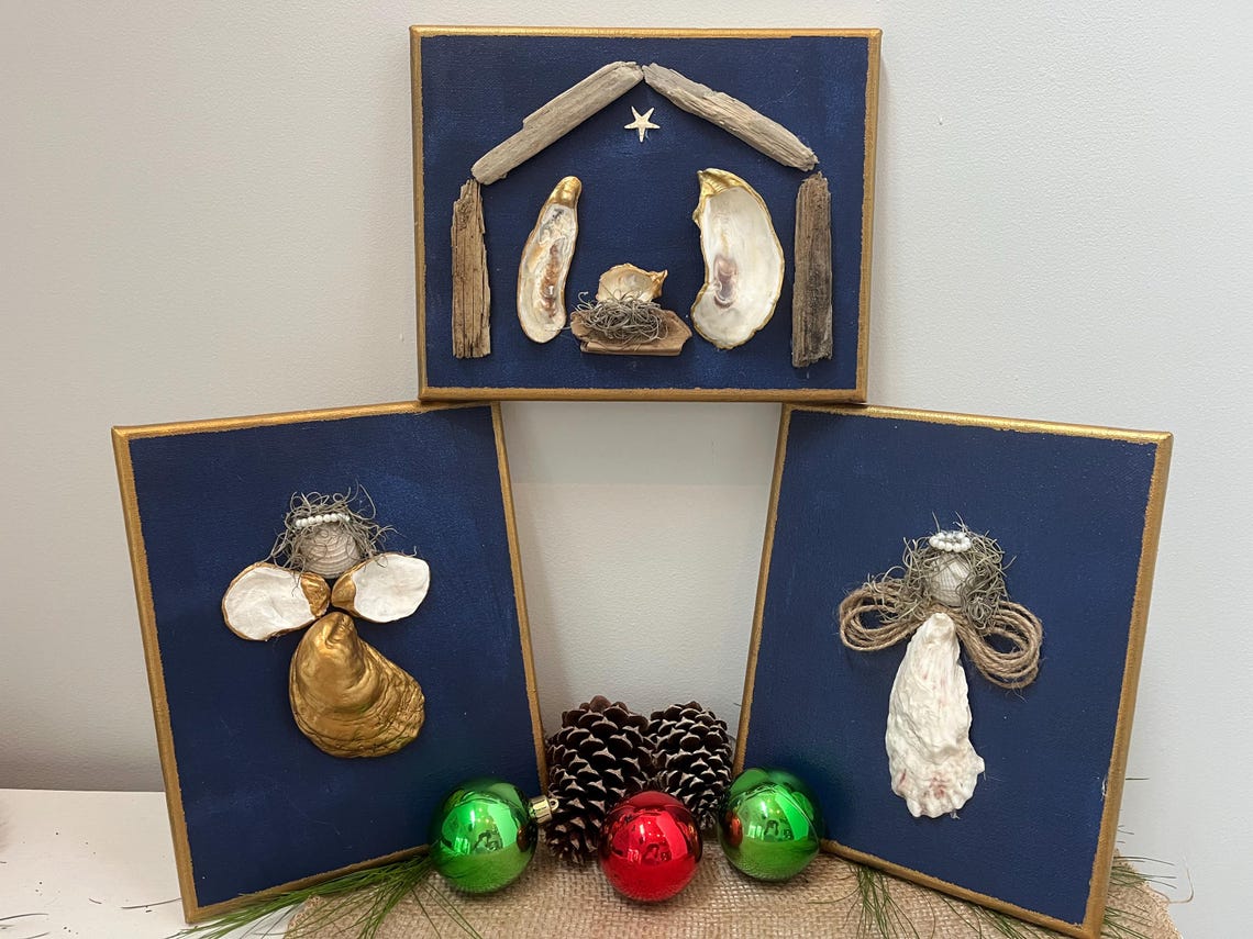 Oyster Shell Nativity Scene, Beach Christmas, Christian Gift, Coastal ...