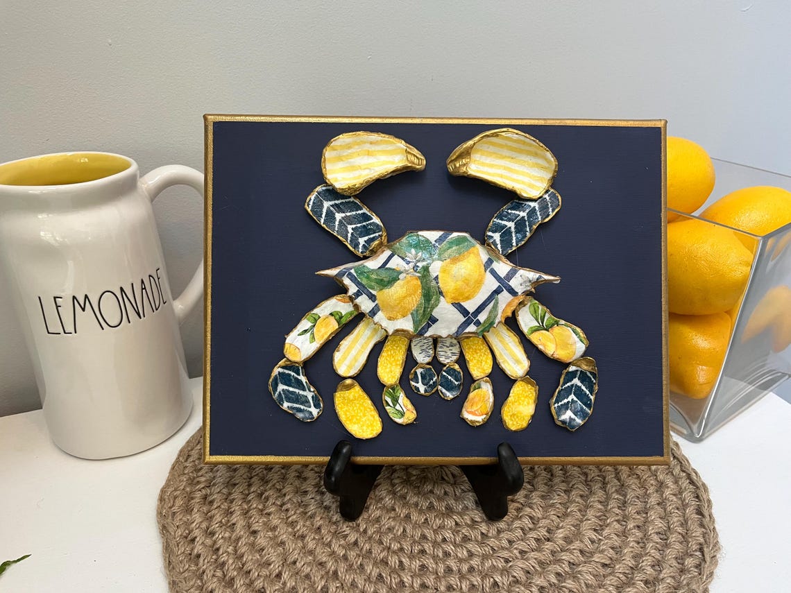 Beautiful Crab Picture Using Decoupaged Shells, Gilded on the Edges ...
