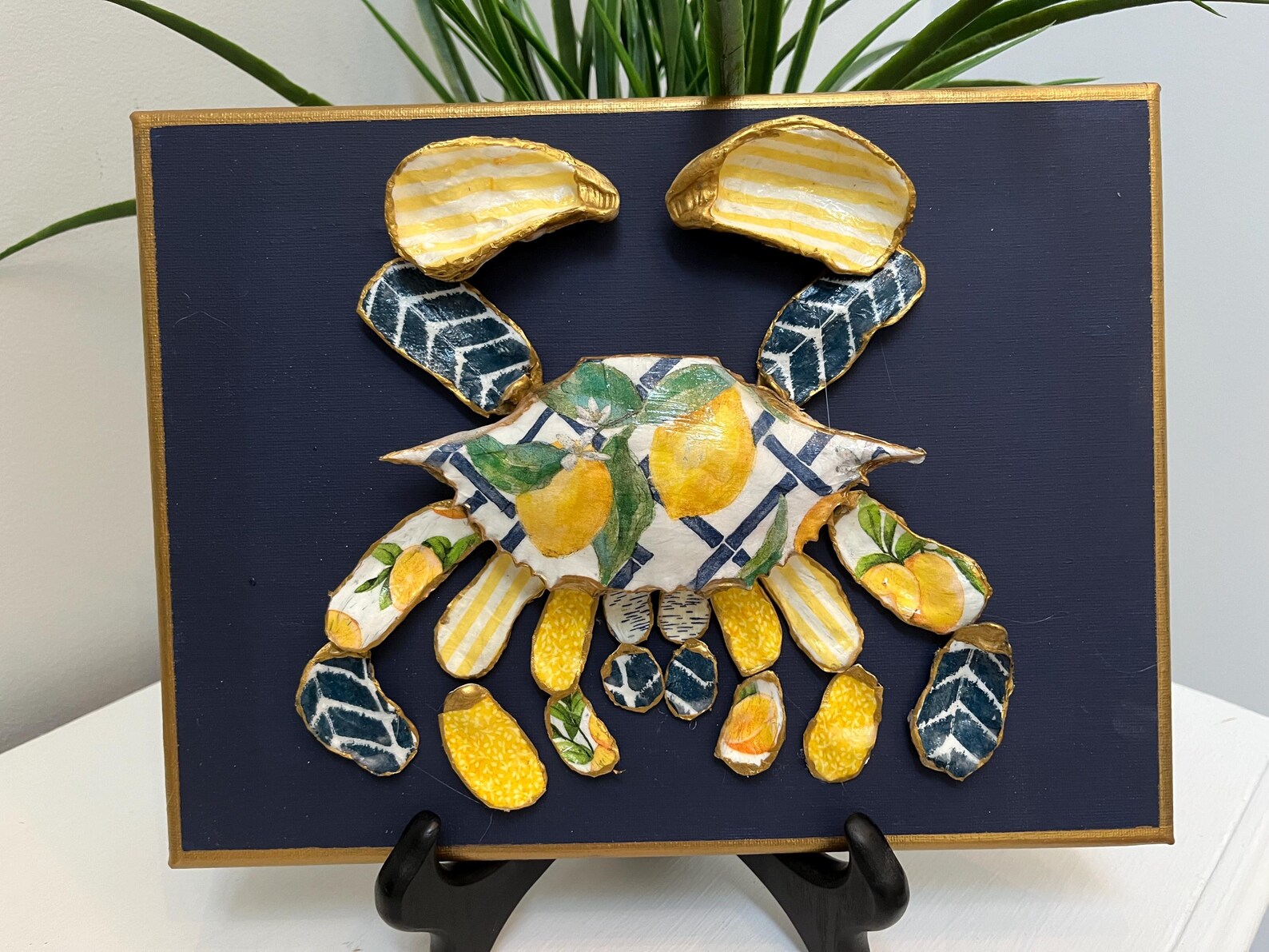Beautiful Crab Picture Using Decoupaged Shells, Gilded on the Edges ...