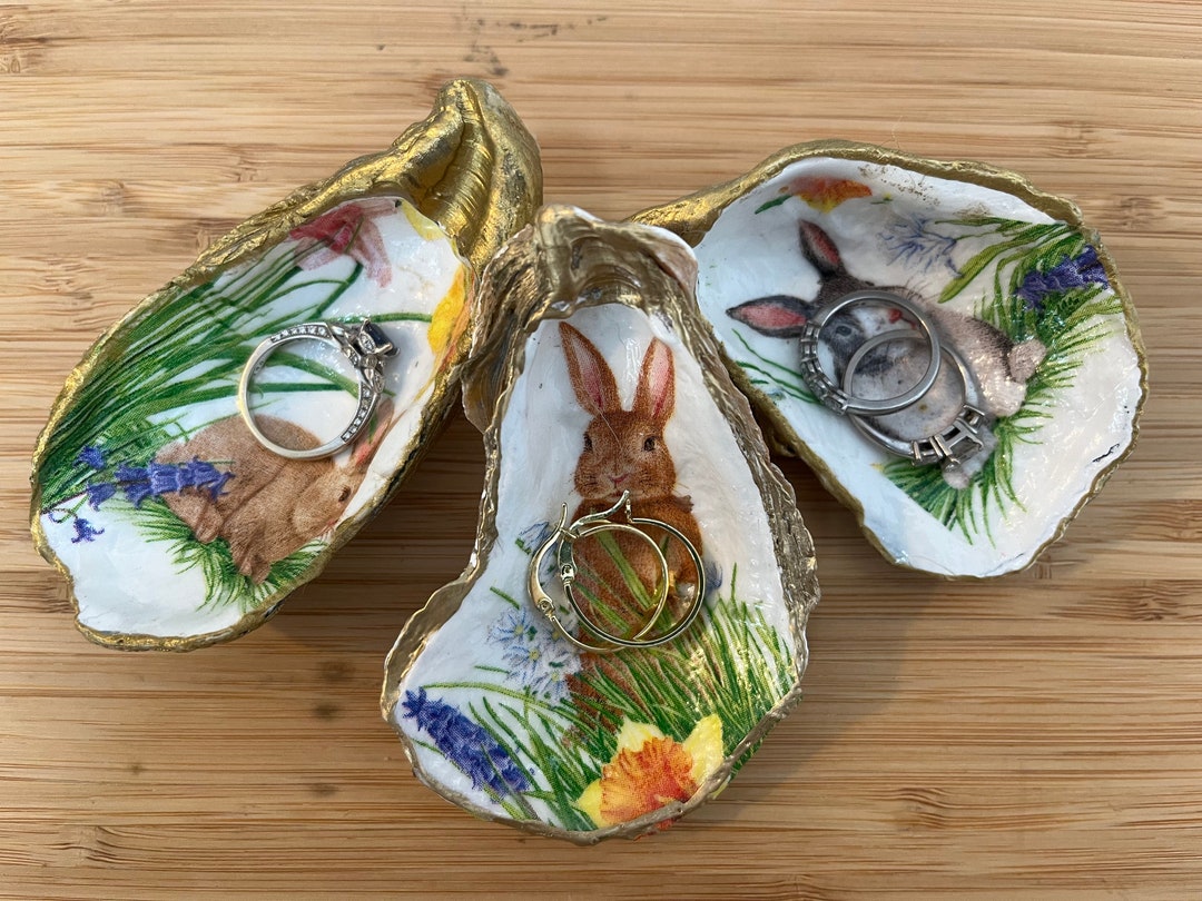 Decoupage Shell Ring Dish, Gifts for Easter, Coastal Decor, Easter ...