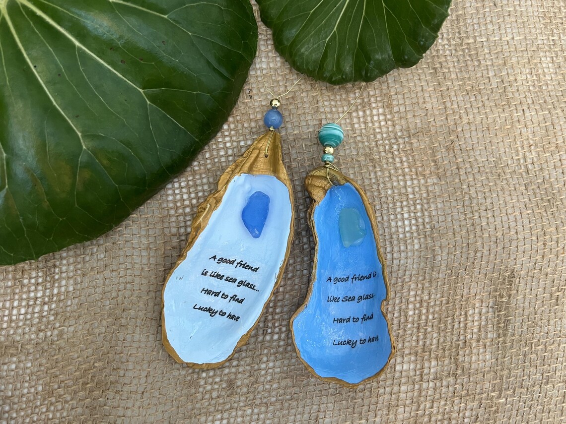 Oyster Shell Ornament With Sea Glass and Quote 'A Good Friend is Like ...