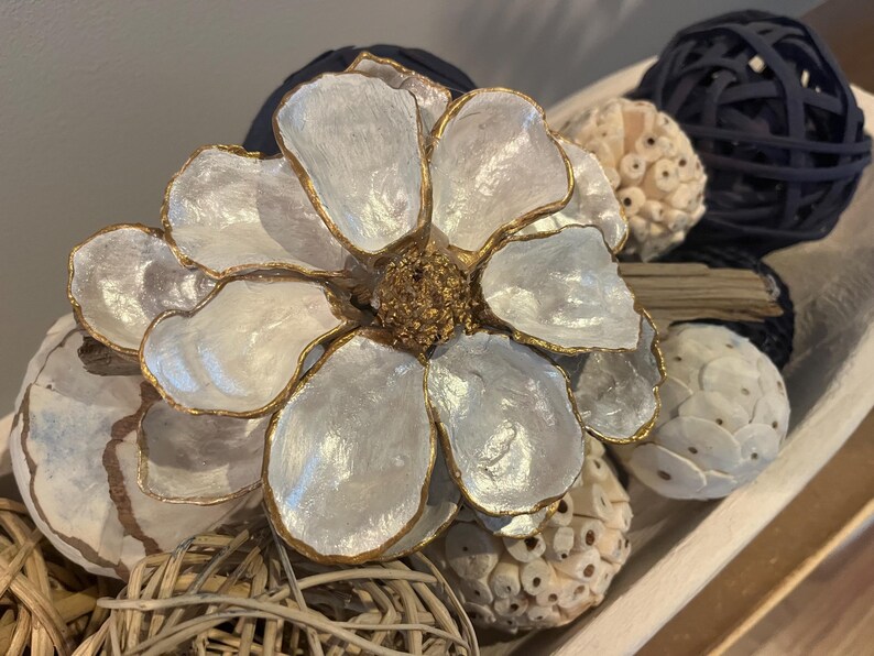 Beautiful Magnolia Flower Decoration Made From Shells, Elegant Coastal ...