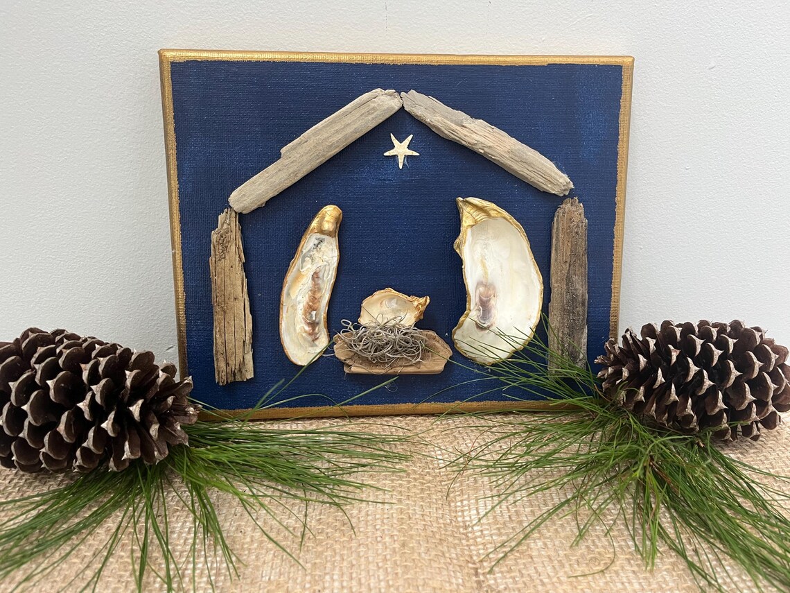 Oyster Shell Nativity Scene, Beach Christmas, Christian Gift, Coastal ...