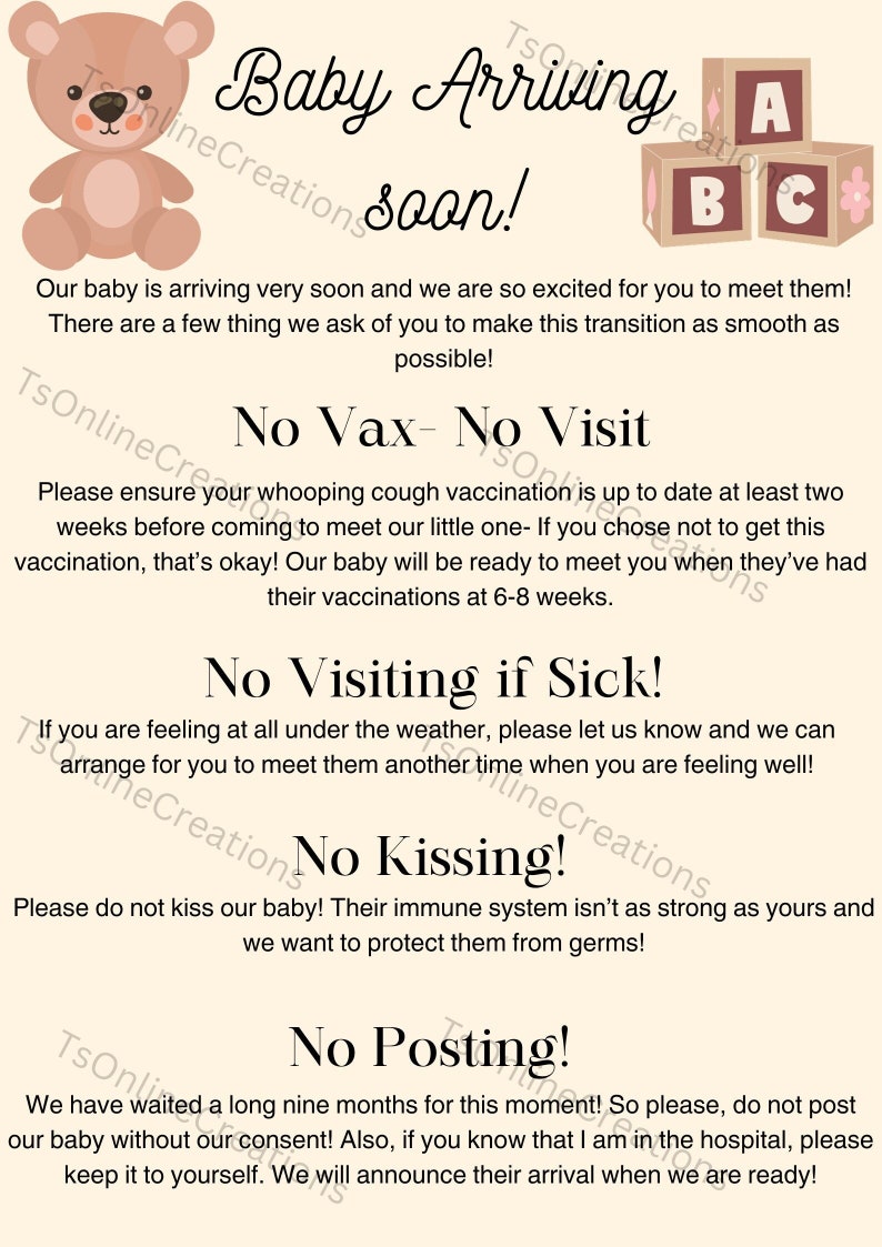 Newborn Visitor Rules- Gender Neutral - Etsy