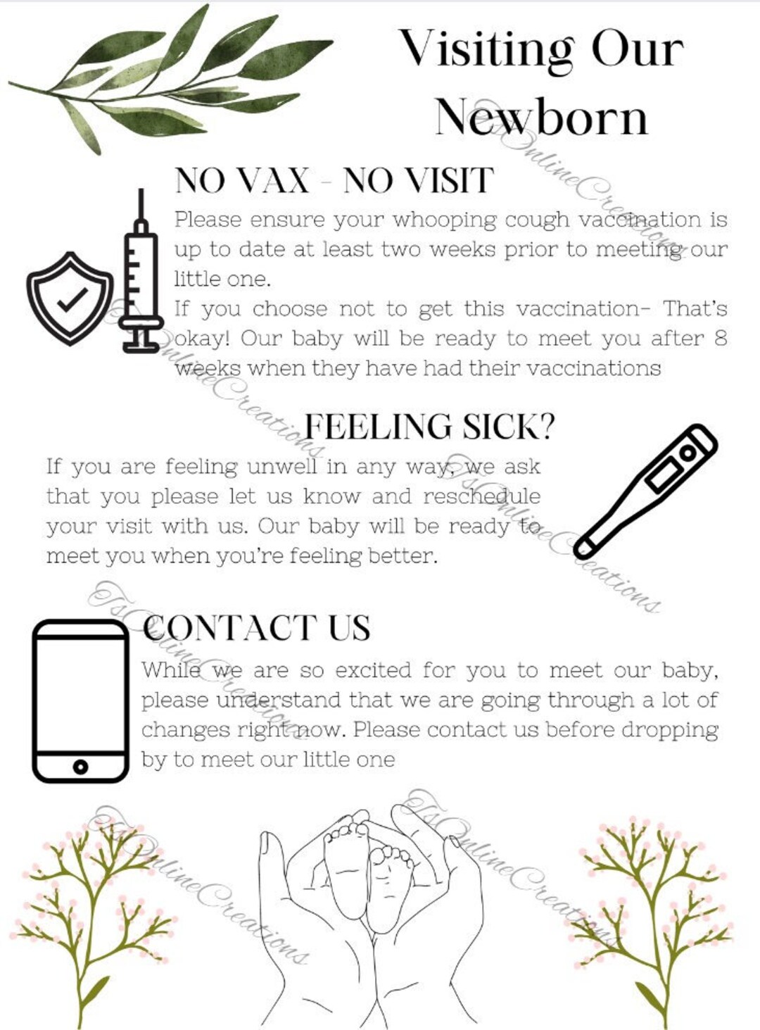 Newborn Visitor Rules - Etsy