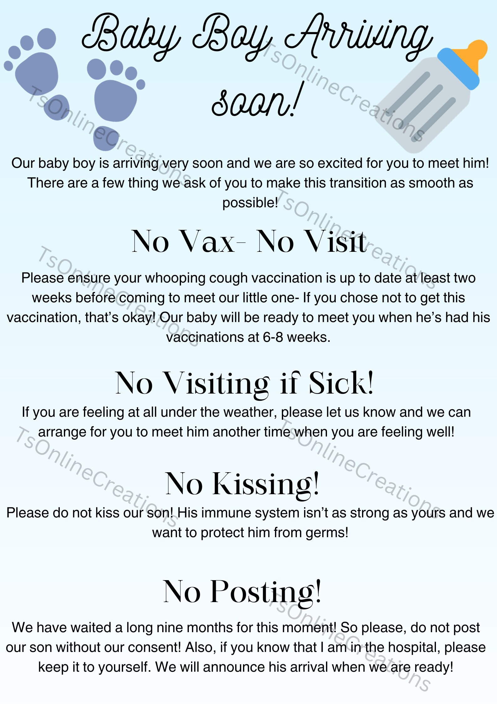 Newborn Visitor Rules- Boy - Etsy