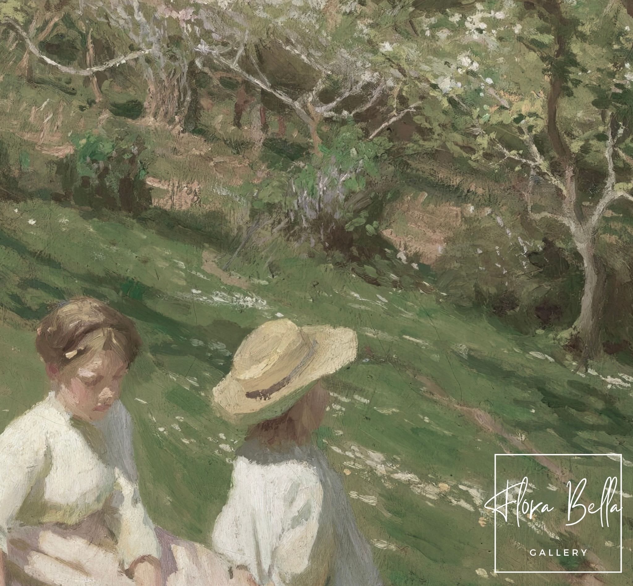 Orchid Girls in Spring Farmhouse Art Cottage Wall Art Vintage Oil Art ...