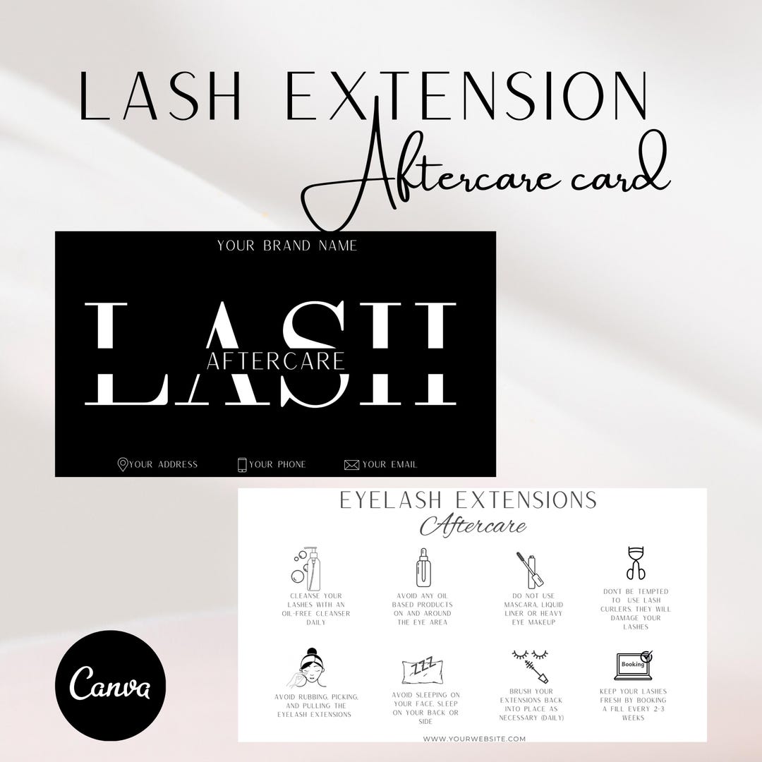 Lash Aftercare Card Template, Editable Lash Business Cards, Printable ...