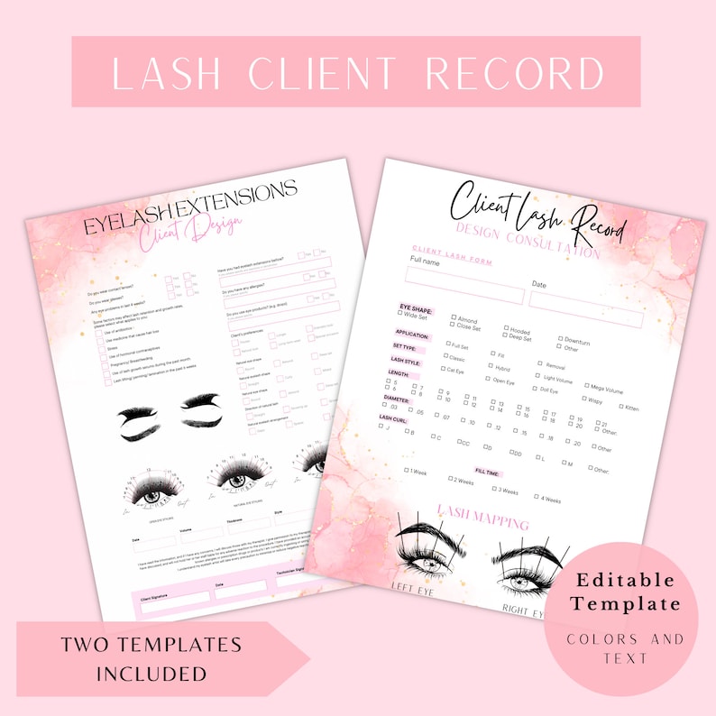 Lash Client Record Template, Editable Lash Mapping Printable Form ...