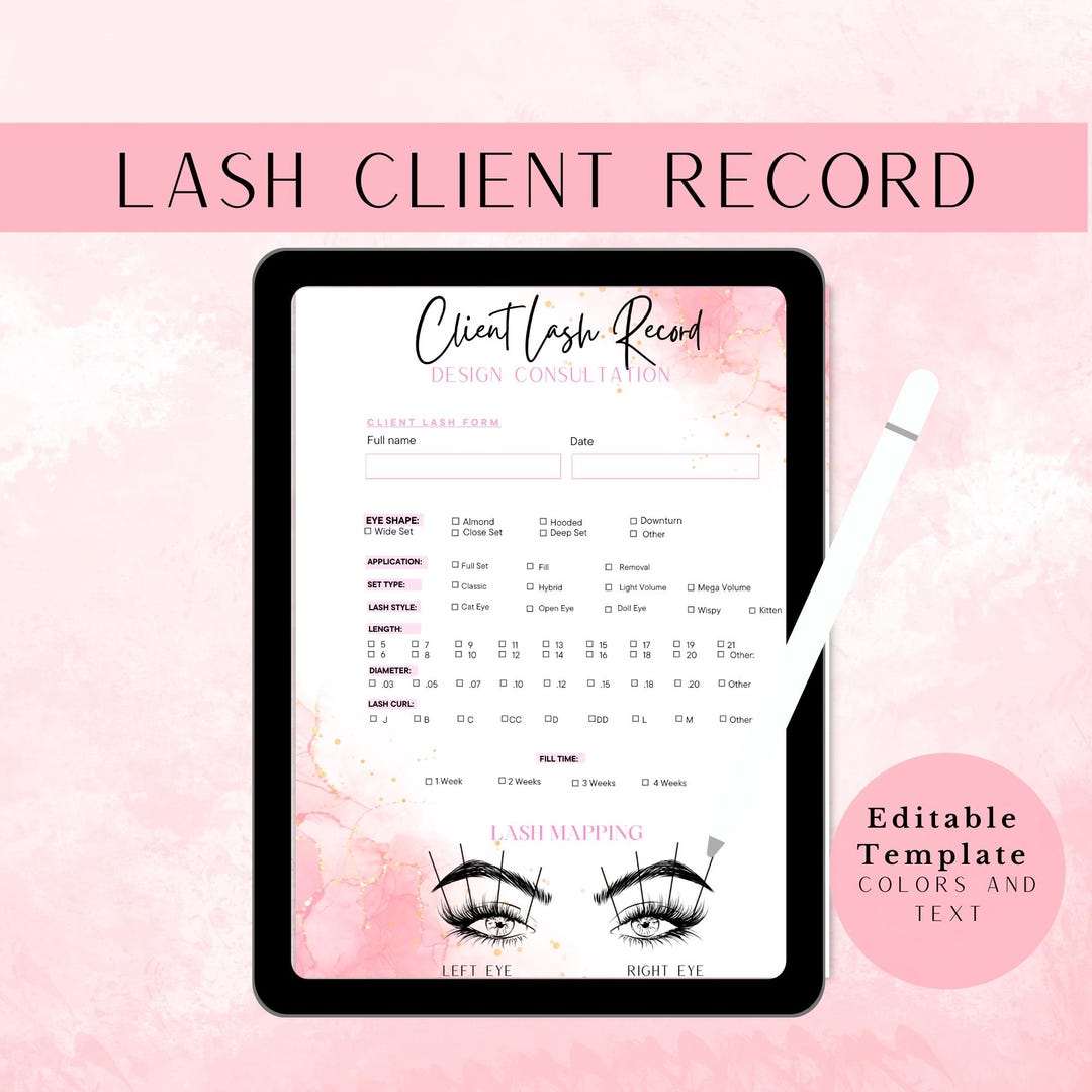Lash Client Record Template, Editable Lash Mapping Printable Form ...
