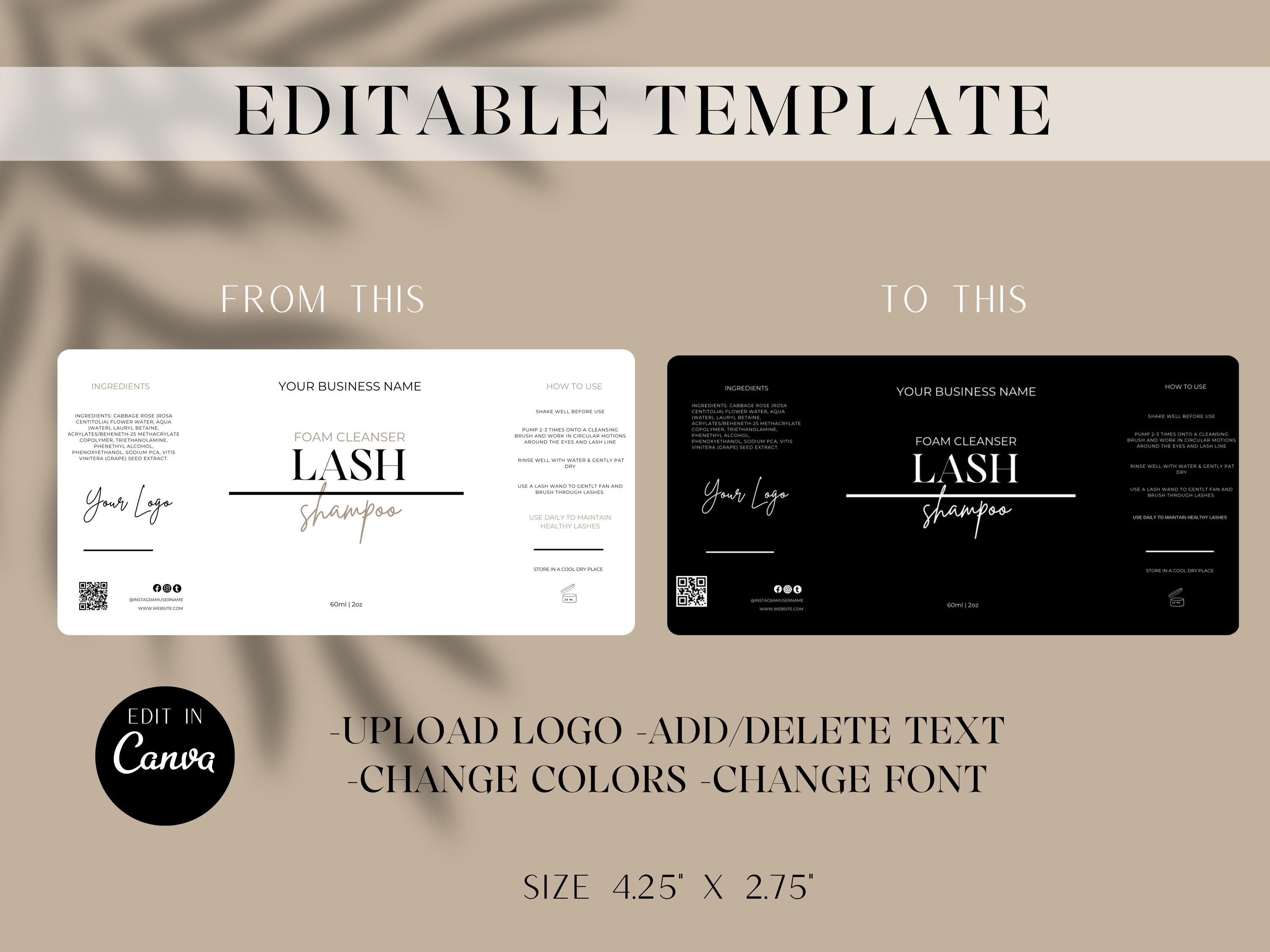 Lash Bath Label Template, Lash Shampoo Label, Eyelash Foam Cleanser ...