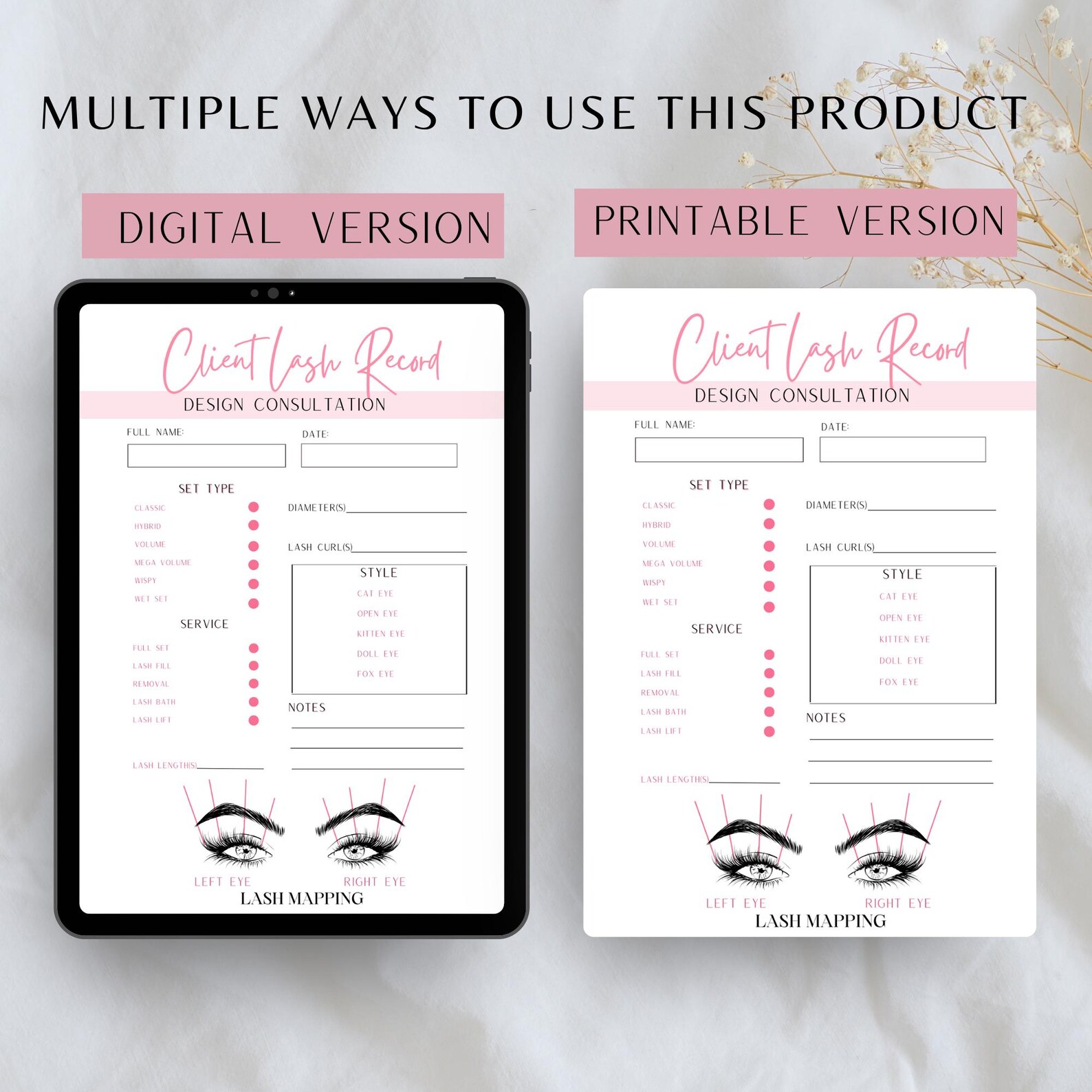 Lash Client Record Template, Editable Lash Mapping Printable Form ...
