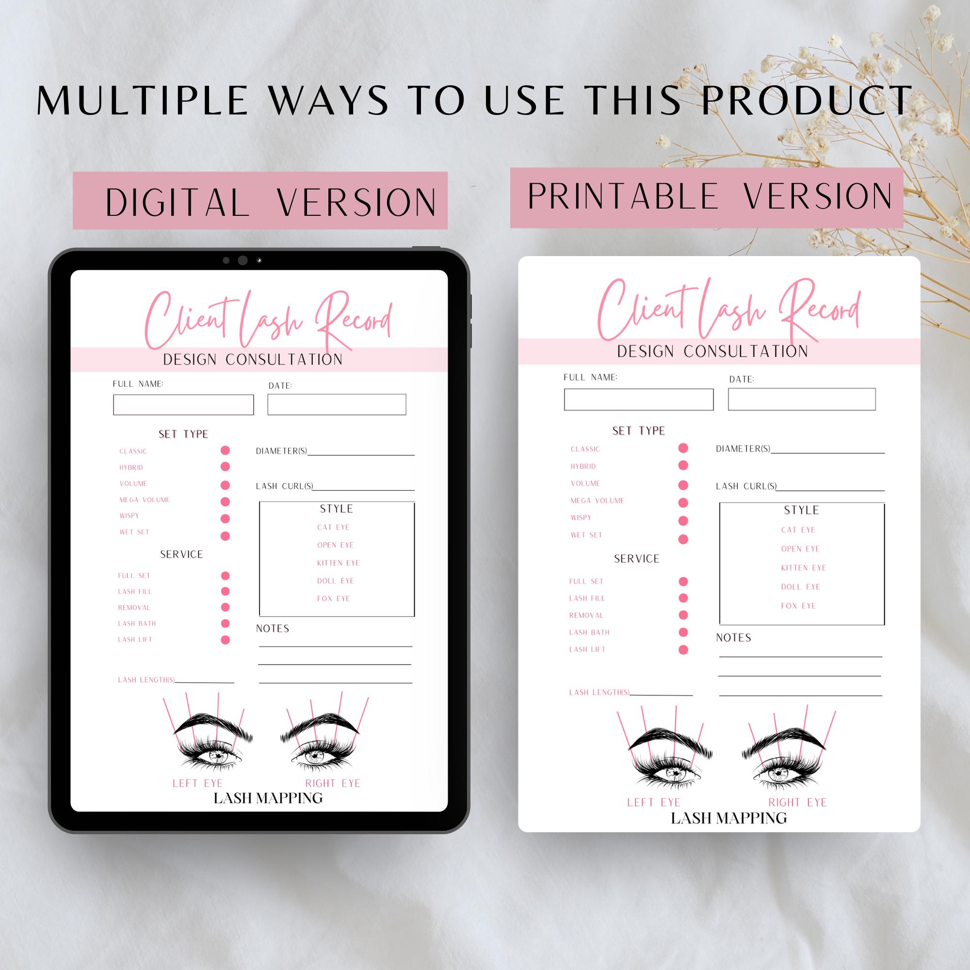 Lash Client Record Template, Editable Lash Mapping Printable Form ...