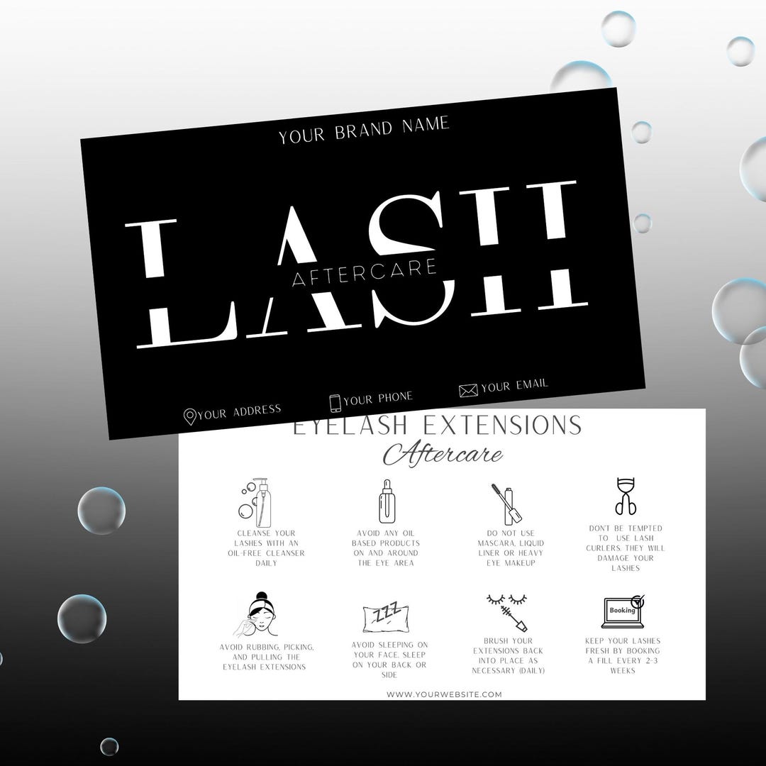 Lash Aftercare Card Template, Editable Lash Business Cards, Printable ...