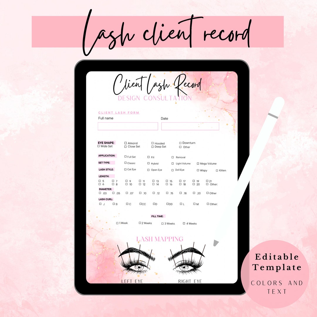 Lash Client Record Template, Editable Lash Mapping Printable Form ...