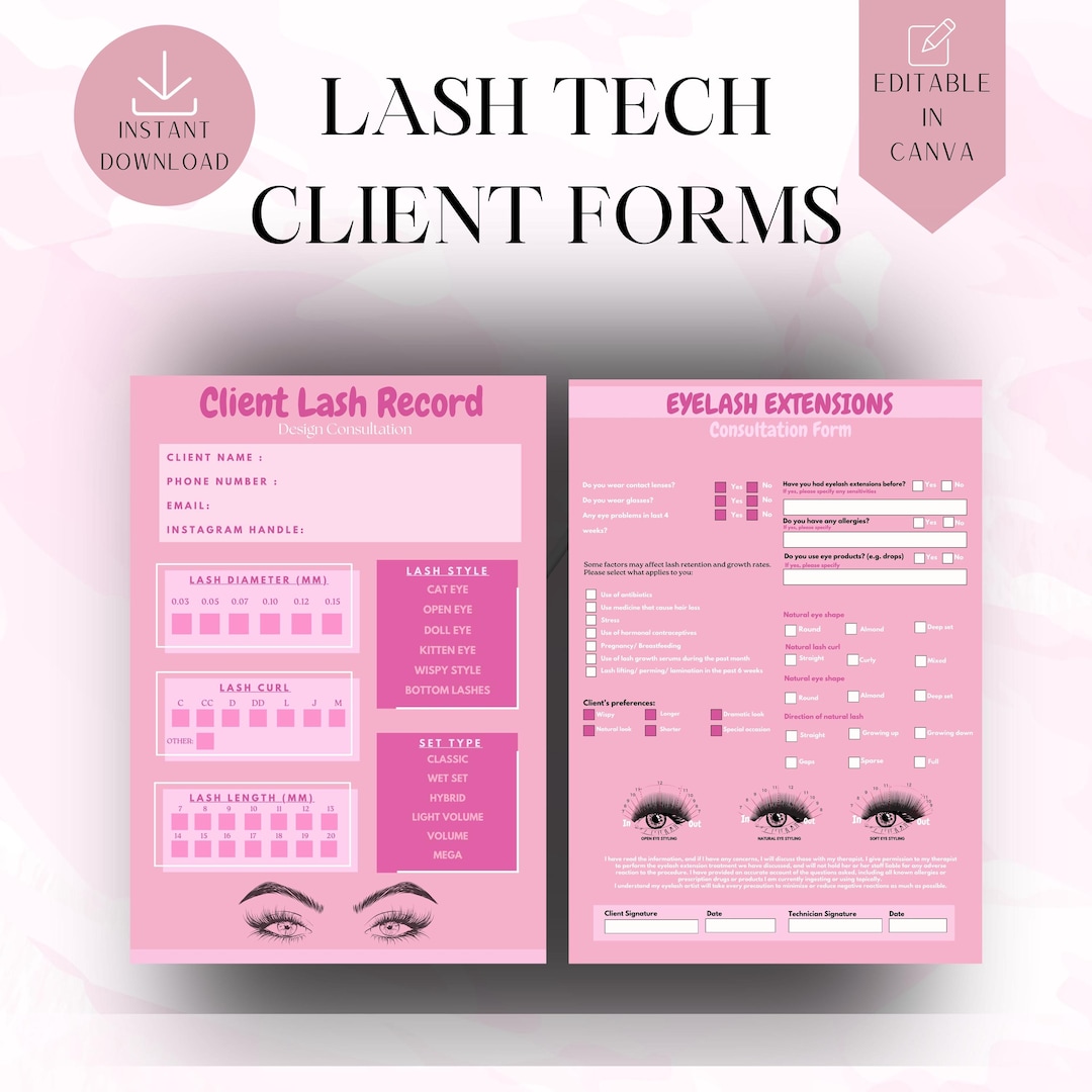 Lash Client Record Template, Editable Lash Mapping Printable Form ...