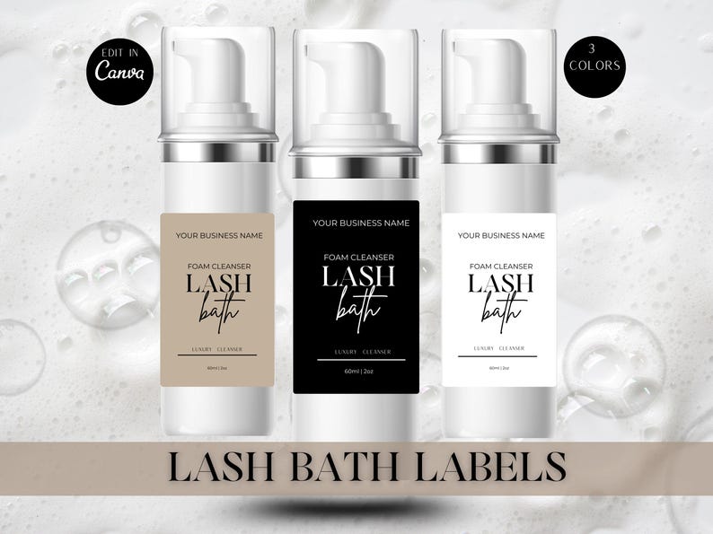 Lash Bath Label Template, Lash Shampoo Label, Eyelash Foam Cleanser ...