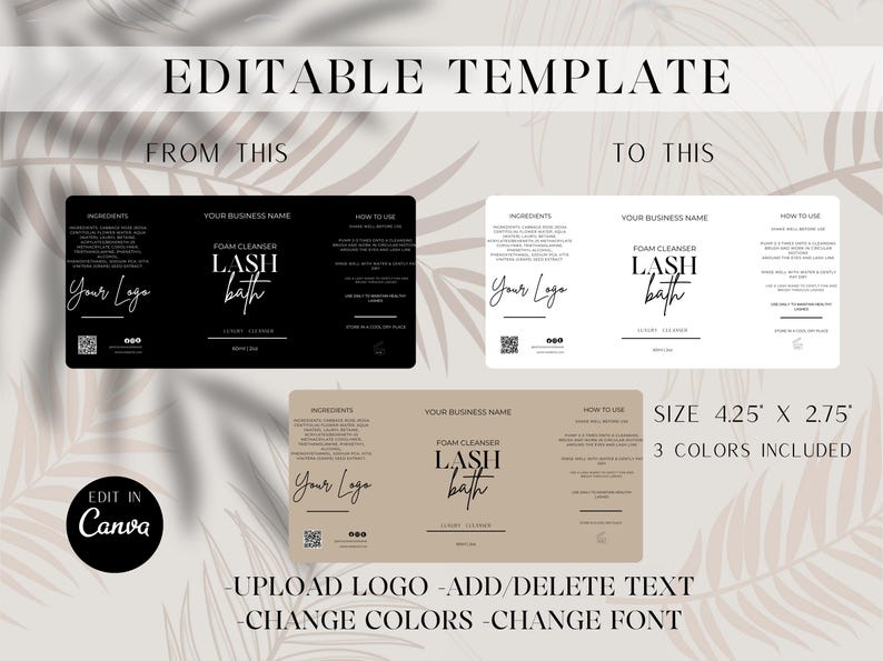 Lash Bath Label Template, Lash Shampoo Label, Eyelash Foam Cleanser ...