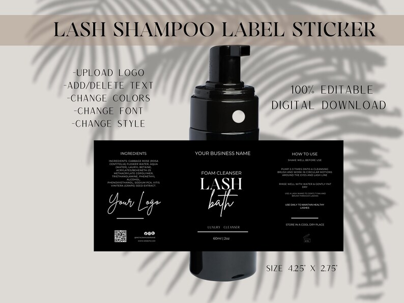Lash Bath Label Template, Lash Shampoo Label, Eyelash Foam Cleanser ...